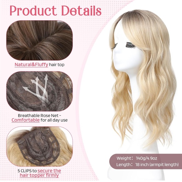 Hair | Hair Topper Wavy Hair Topper With Bangs 18 Inch 65x65 In Large ...
